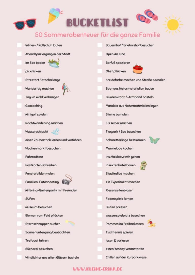 Summer Bucket List Ideen Deutsch